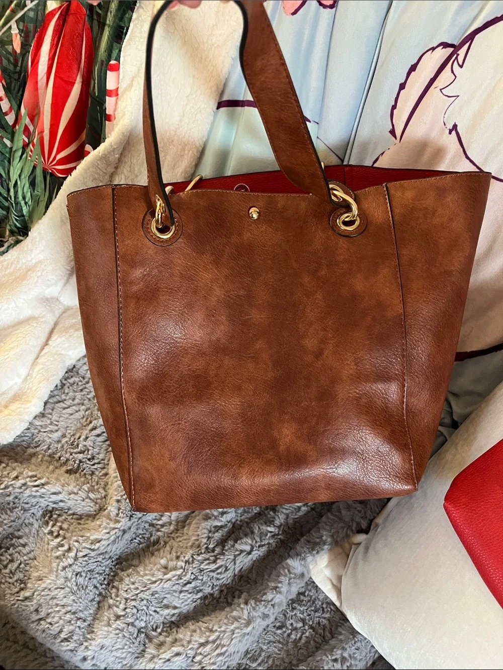 Bags | Brown And Red Womens Twopiece Shoulder Bag Set | Poshmark